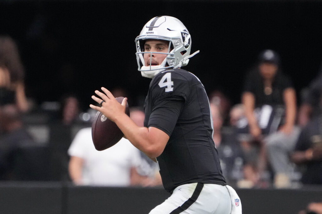 Raiders QB Aidan O'Connell Carted Off With Leg Injury